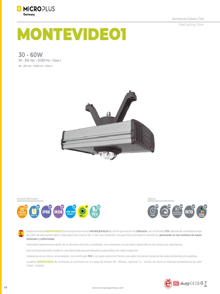 Luminaria MONTEVIDEO1 con MICROLED PLUS | PDF | Física Aplicada e ...