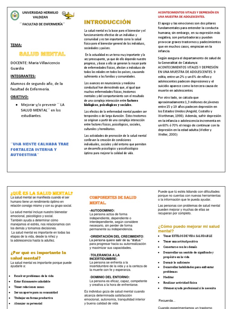 Triptico de Salud Mental | Descargar gratis PDF | Salud mental | Adultos
