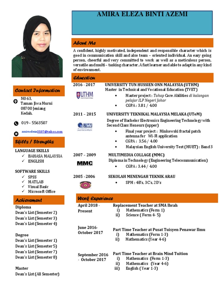 Resume Amira Eleza Binti Azemi | PDF | Computing And Information Technology