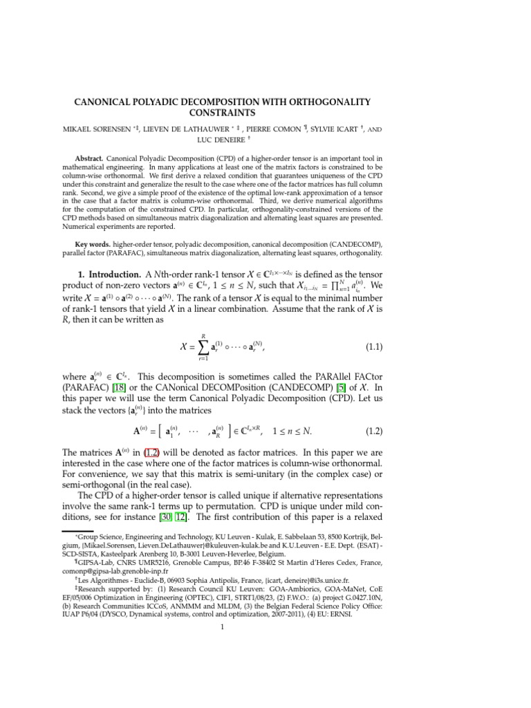 Canonical Polyadic Decomposition With Orthogonality Constraints | PDF | Matrix (Mathematics ...