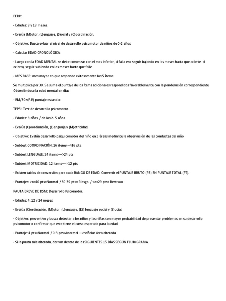 EEDP, TEPSI y Pauta Breve: evaluación del desarrollo psicomotor infantil | PDF | Cognición | Science