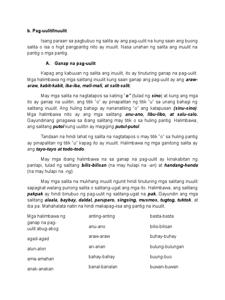 Pagbubuo NG Mga Salita Inuulit | PDF