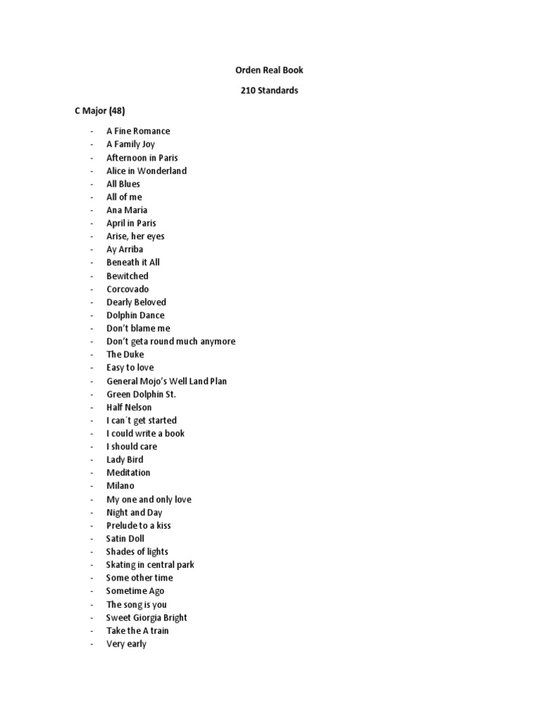 Orden Real Book 210 Standards C Major | Download Free PDF | Leisure
