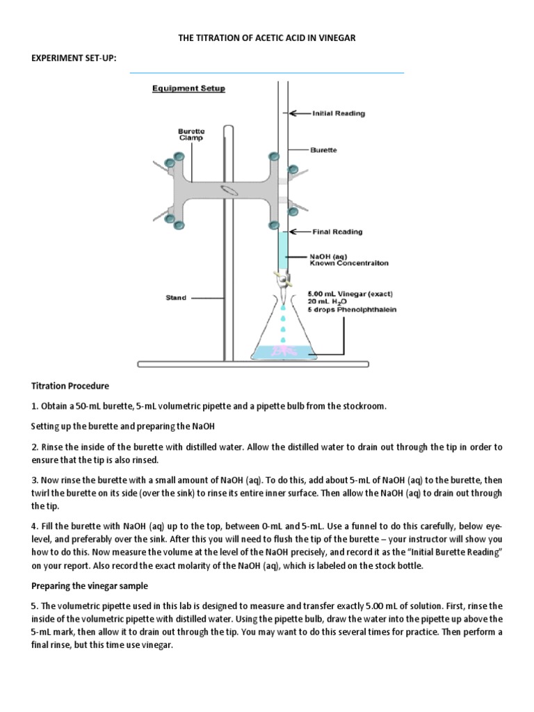 The Titration of Acetic Acid in Vinegar | PDF | Titration | Chemistry