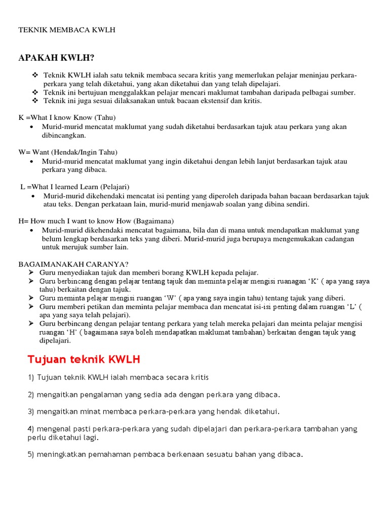 Teknik Membaca KWLH | PDF