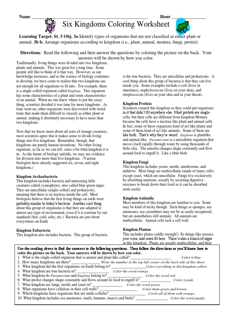 Kingdoms Coloring PDF | PDF | Cell (Biology) | Organisms