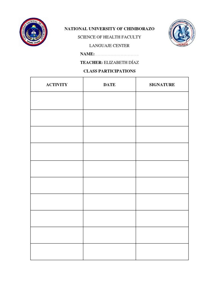 Class Participation Log Template | PDF | Science & Mathematics