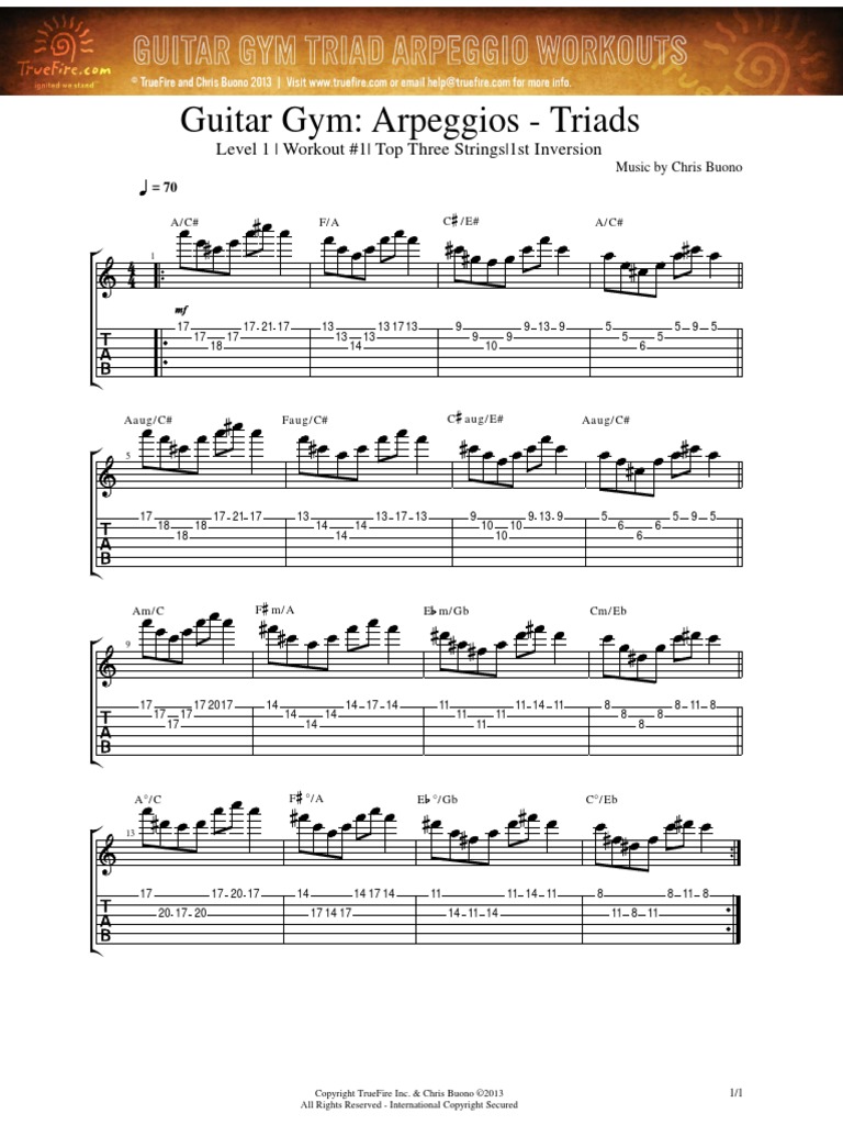 Guitar Gym: Arpeggios - Triads: Level 1 - Workout #1 - Top Three Strings - 1st Inversion | PDF