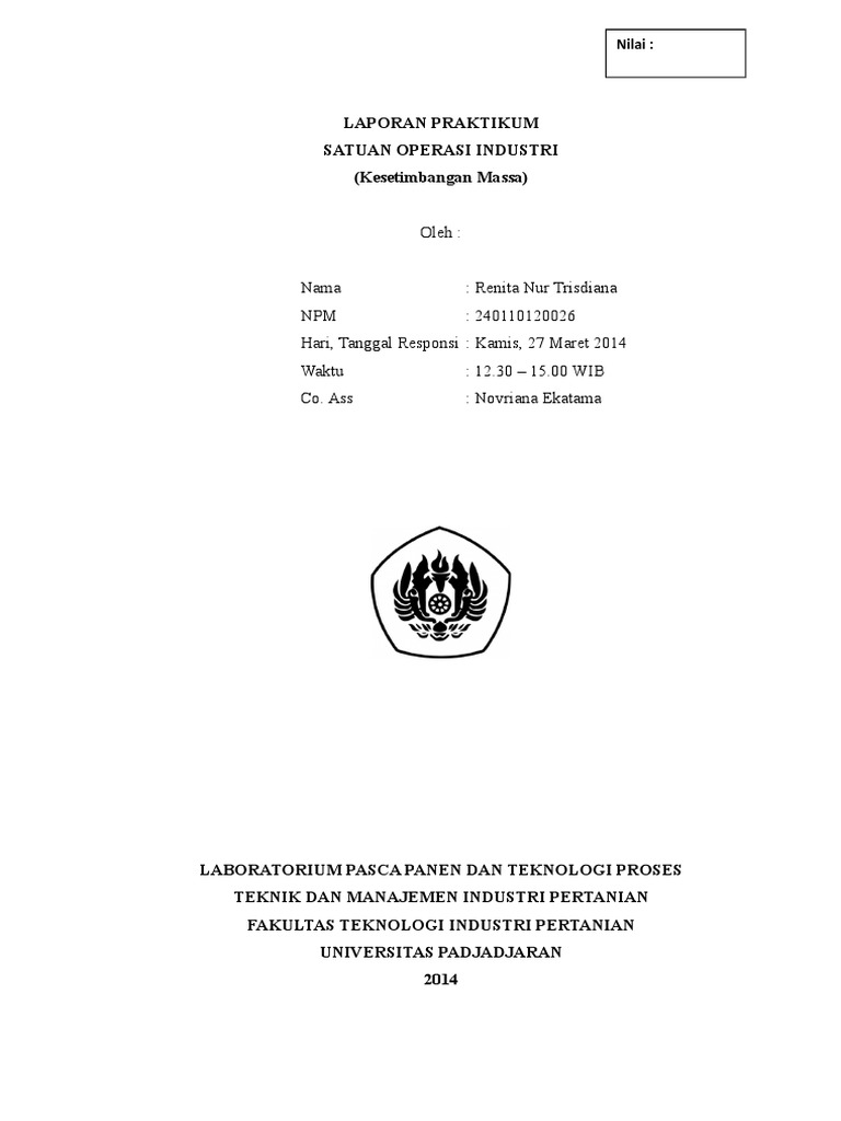 Laporan Praktikum Satuan Operasi Industri (Kesetimbangan Massa) | PDF
