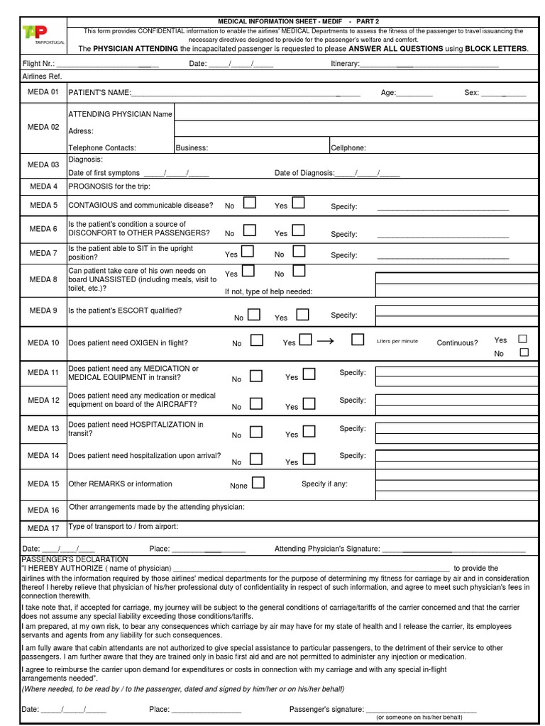 Medical Information Sheet - MEDIF - Part 2: Confidential Passenger ...