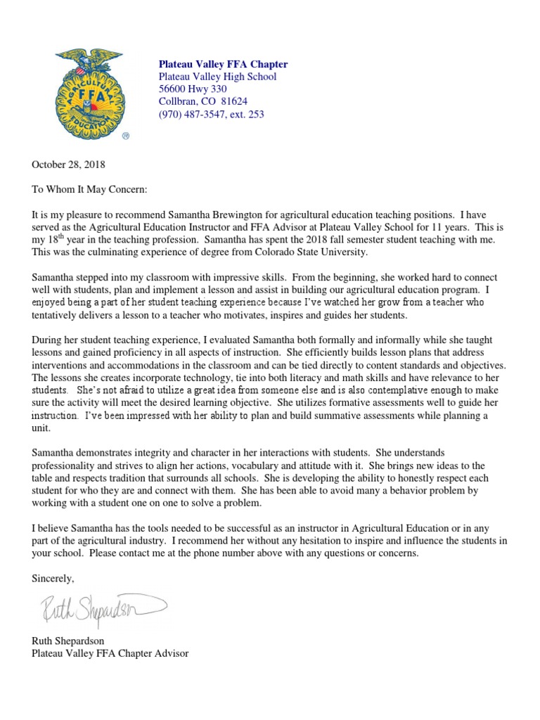 Samantha Brewington Teacher Letter of Rec | PDF | Teachers | Behavior ...
