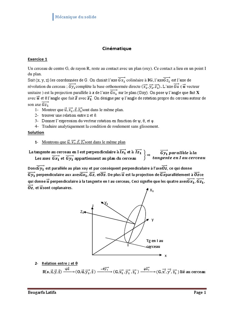 Mecanique Du Solide Cinematique Exercice | PDF | Mouvement de rotation ...