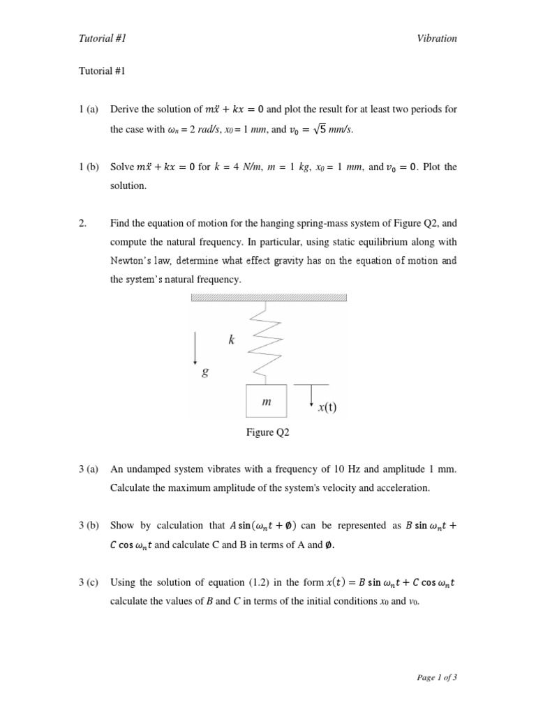Mechanical Vibrations Tutorial 1 | PDF | Force | Physical Quantities