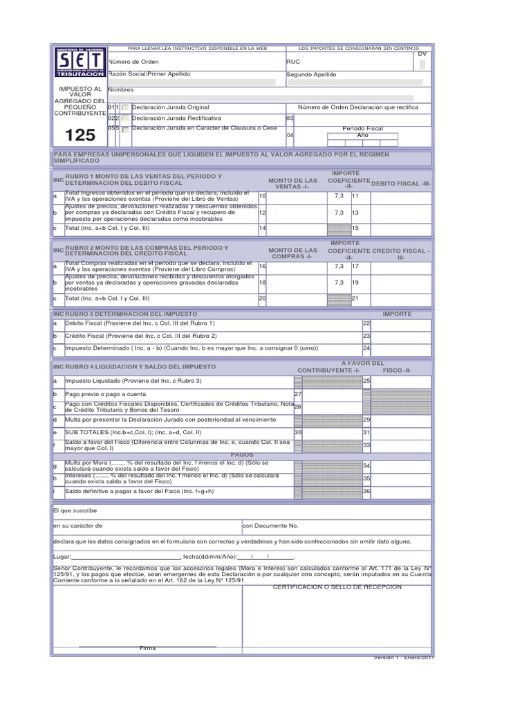Formulario 125: IVA Simplificado | PDF | Impuestos | Economias