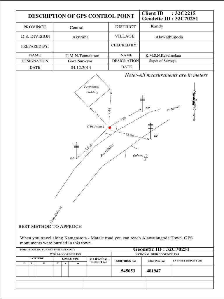 Description of Gps Control Point Client ID: 32C2215 Geodetic ID ...