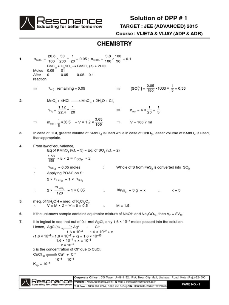 Chemistry DPP Solution (1) | Ph | Chlorine