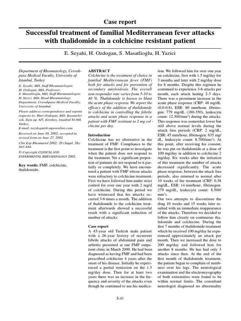 Successful Treatment of Familial Mediterranean Fever Attacks With ...