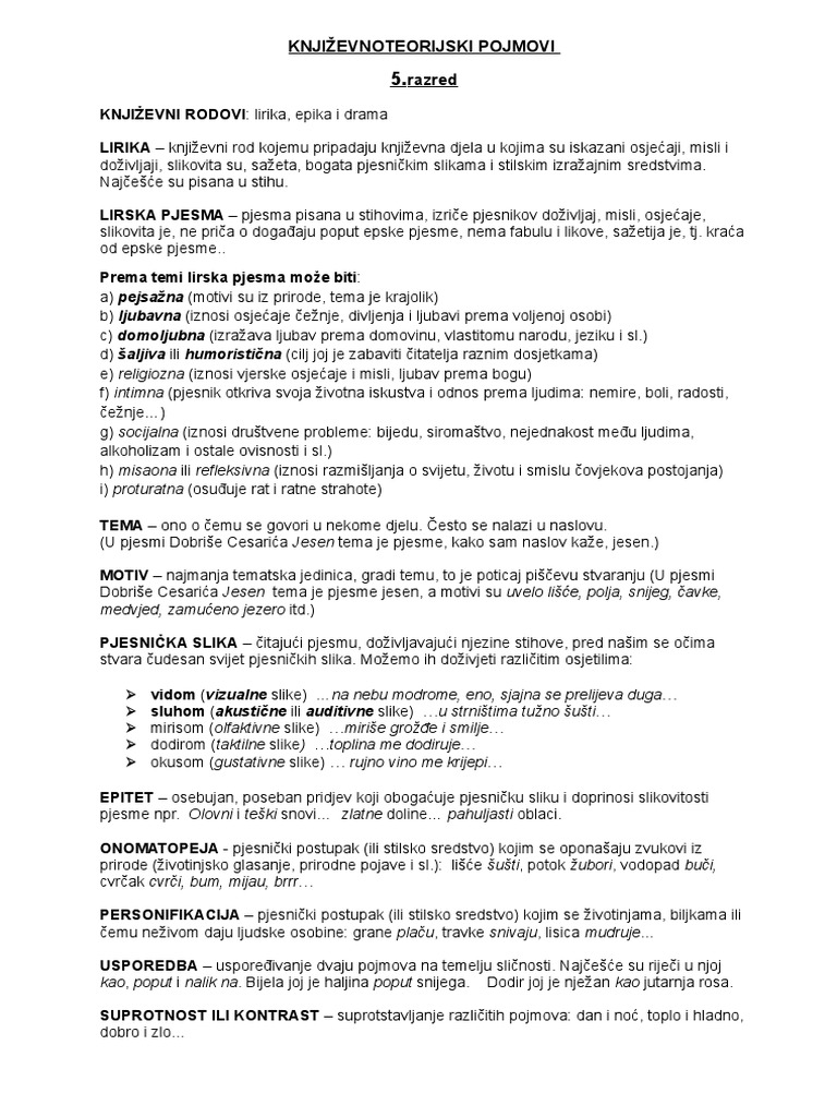 Književnoteorijski Pojmovi 5. I 6.r. | PDF