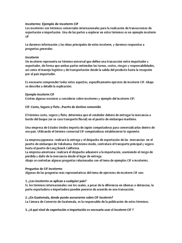 Ejemplo Práctico del Incoterm CIF | PDF | Gestión de la cadena de ...