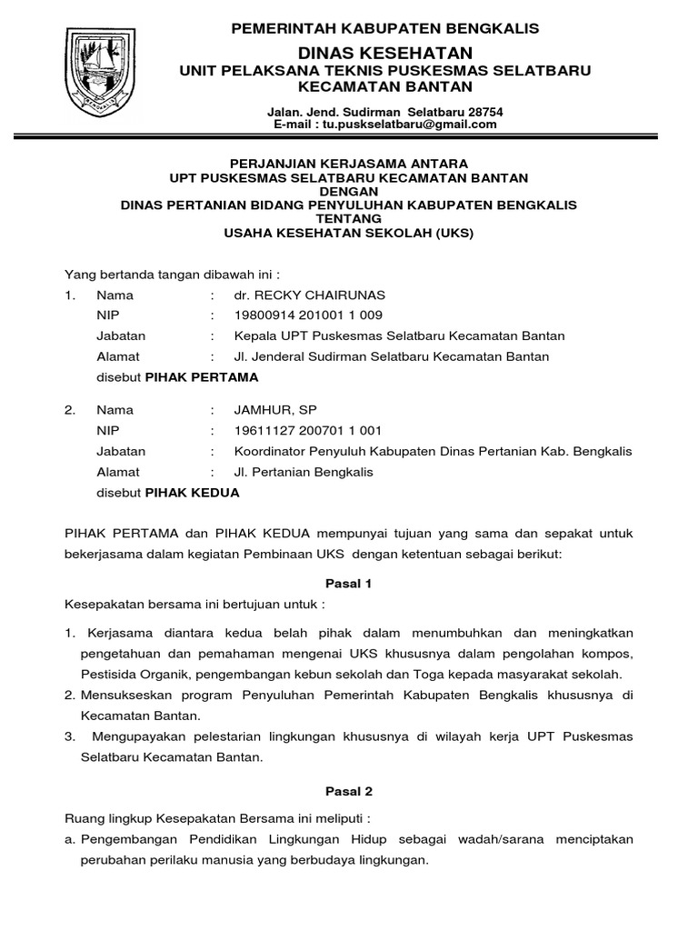 Mou Dengan Dinas Pertanian | PDF