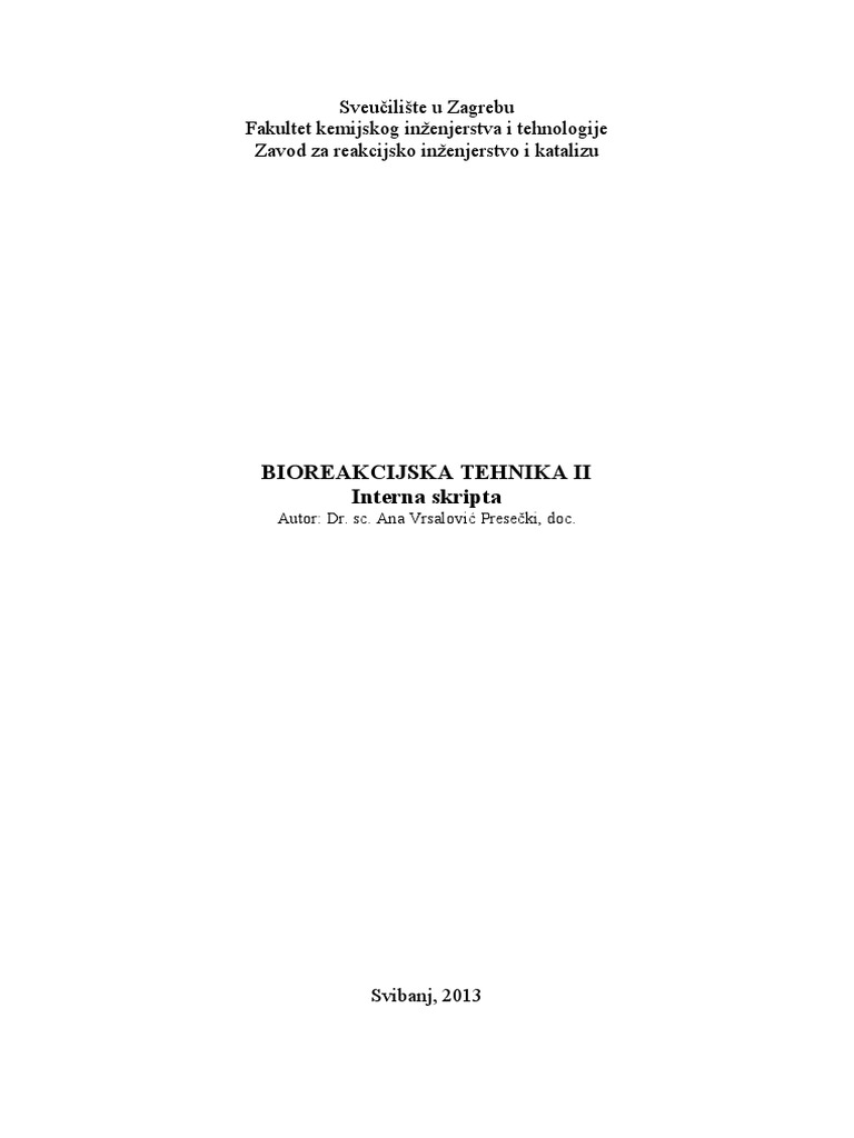 Skripta Bioreakcijska Tehnika II Dio | PDF