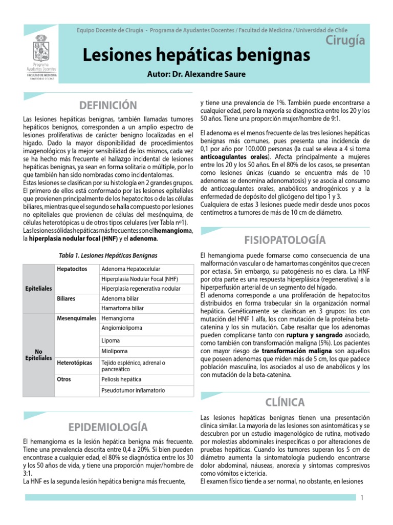 Lesiones Hepaticas Benignas | PDF | Epidemiología | Medicina CLINICA