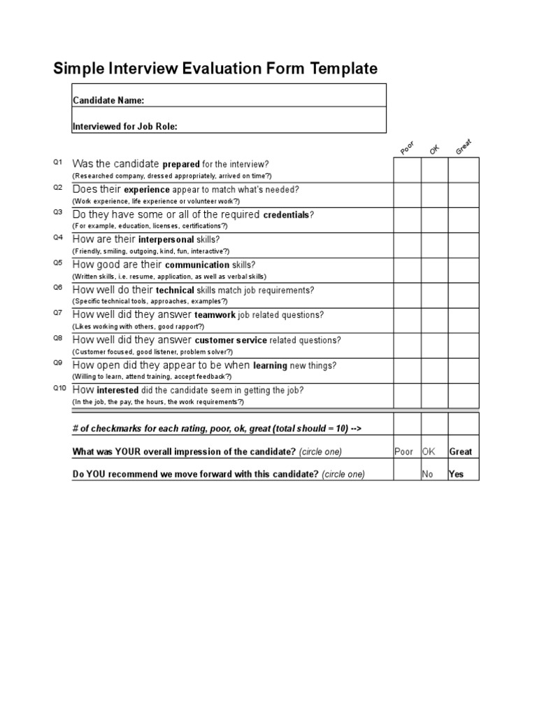 1.simple Interview Evaluation Form Template | PDF | Cognitive Science | Behavior Modification