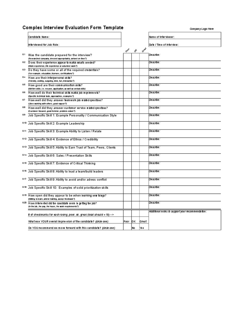 Comprehensive interview evaluation form | PDF | Skill | Leadership