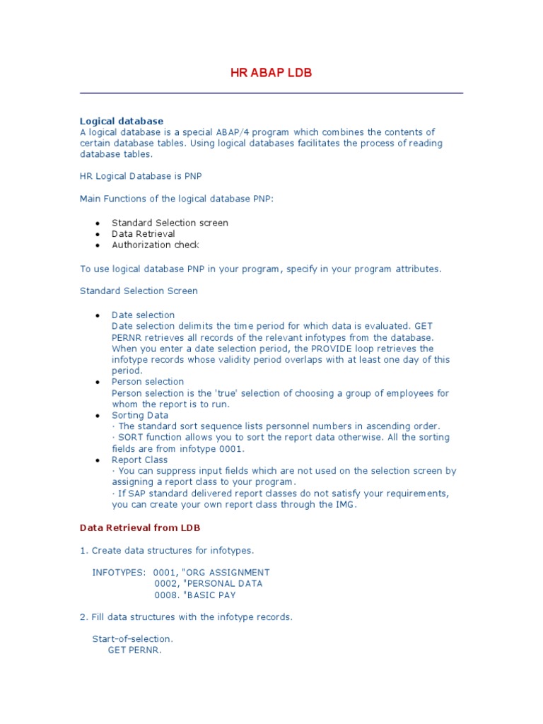 HR Abap LDB: Logical Database | PDF | Databases | Subroutine