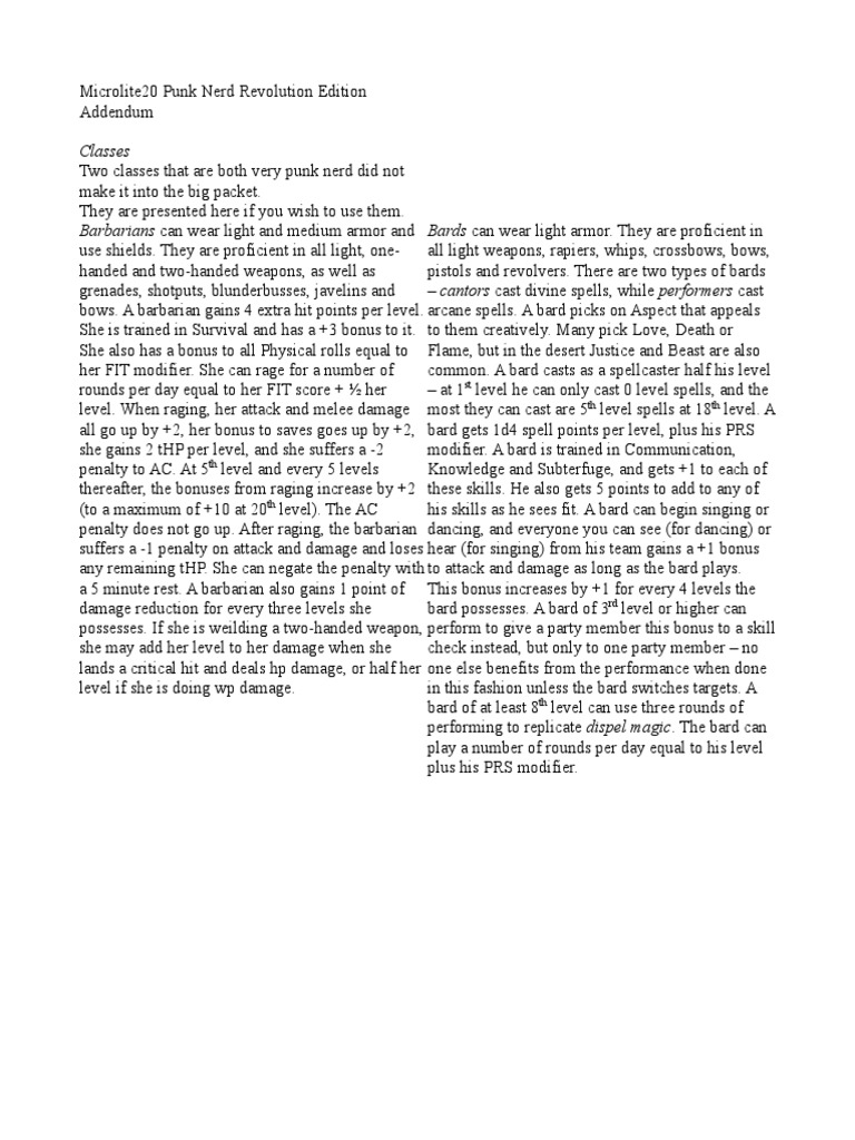 Microlite 20 Punknerdaddendum | PDF | Weaponry | Leisure