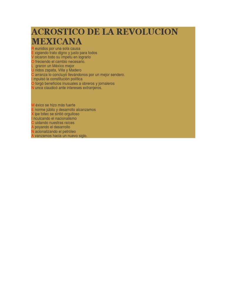 Acróstico de la Revolución Mexicana | PDF | Política | Viajes y turismo