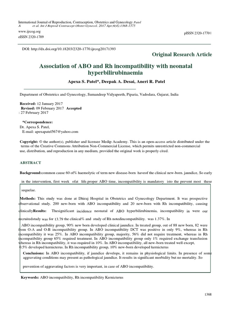 Association of ABO and RH Incompatibility With Neonatal | PDF ...