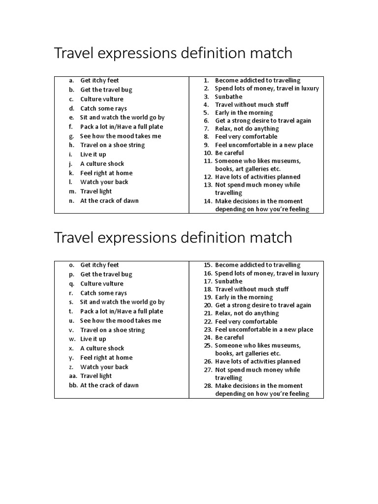 Travel Expressions and Their Meanings | PDF | Social Science
