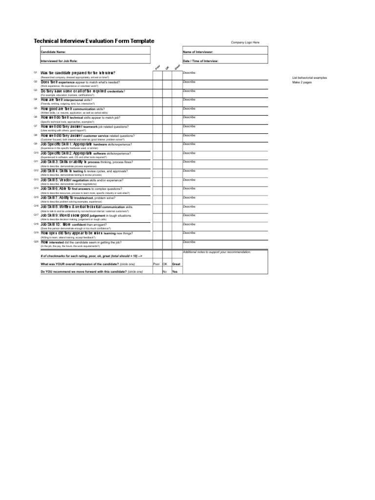 2b.technical Interview Evaluation Form Template | PDF | Skill | Learning