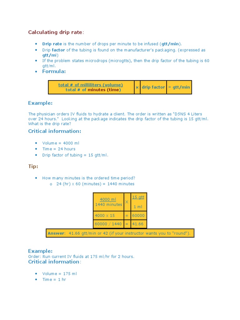 Calculating Drip Rate | PDF | Intravenous Therapy | Pump
