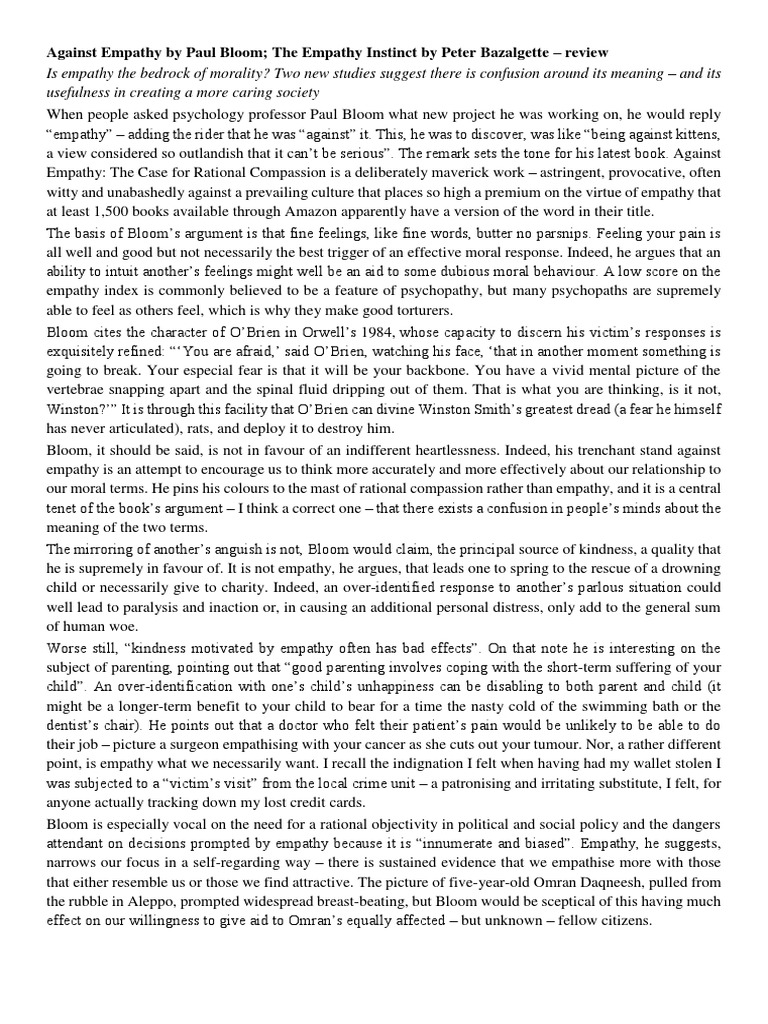 Against Empathy by Paul Bloom | PDF | Sympathy | Empathy