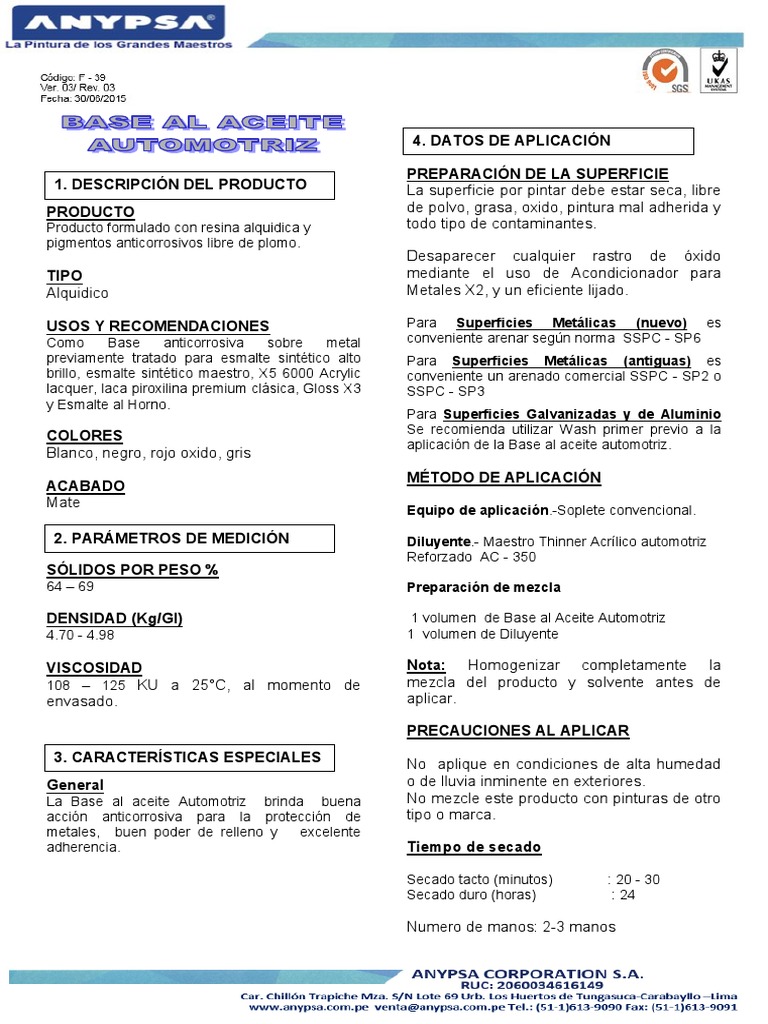 Base Al Aceite Automotriz | PDF | Aluminio | Pinturas