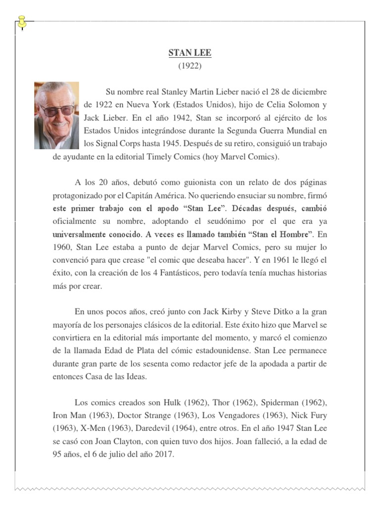 Stan Lee Biografía | PDF
