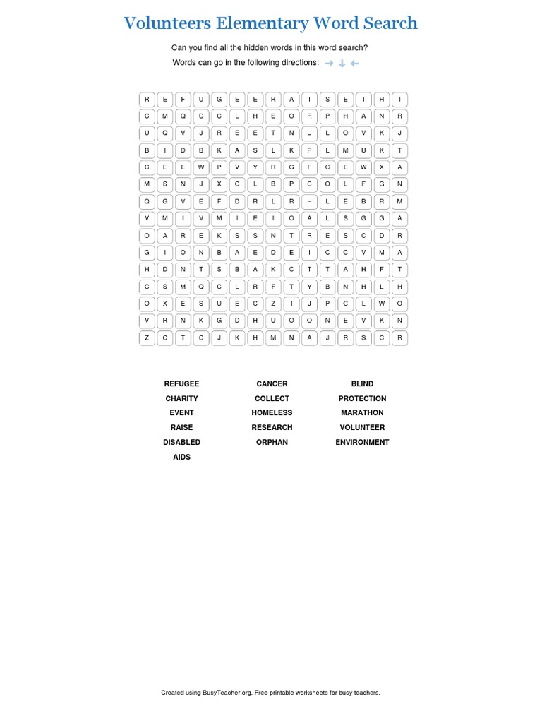 Volunteers Word Search Puzzle | PDF