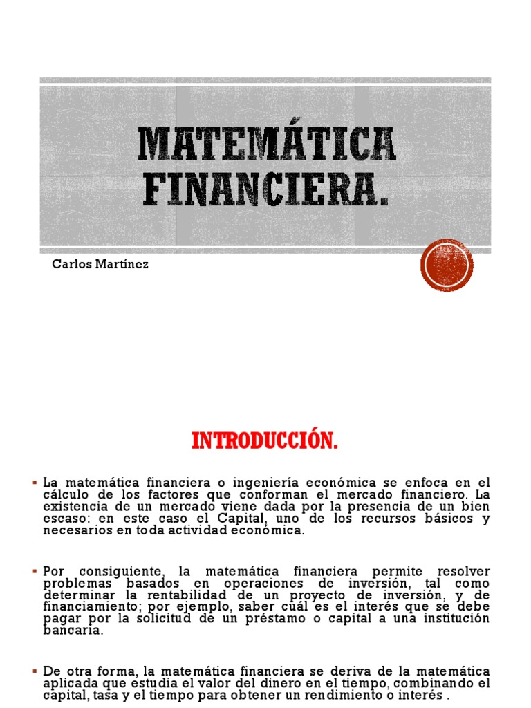 Introducción a la Matemática Financiera | PDF | Finanzas Matemáticas ...