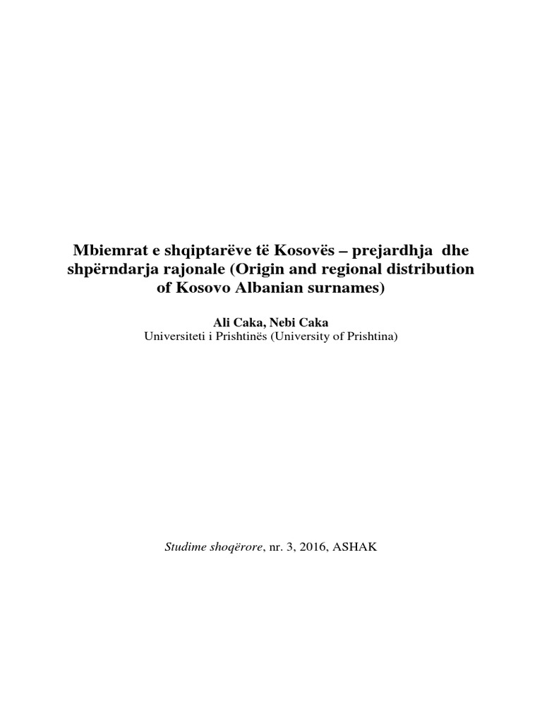 Mbiemrat e Shqiptareve Te Kosoves Prejar PDF | PDF