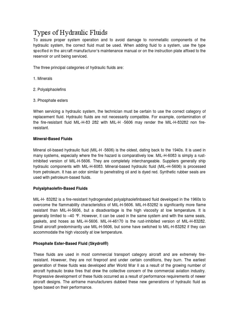Types of Hydraulic Fluids | PDF | Filtration | Paint