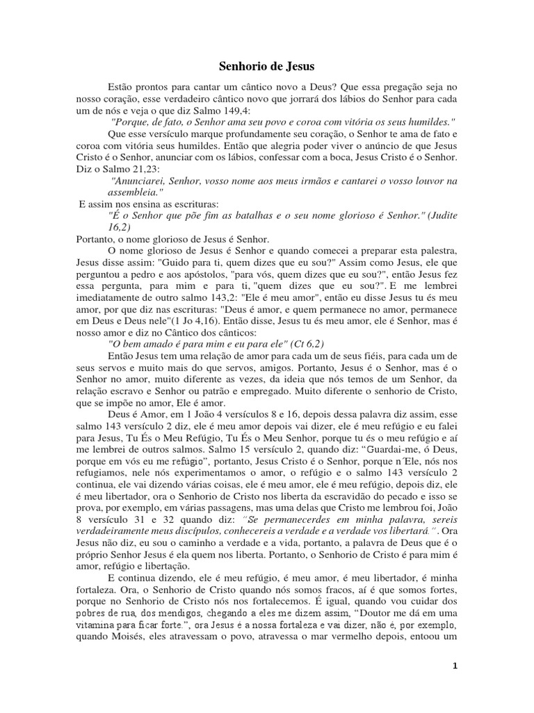 Senhorio de Jesus | PDF | Jesus | Eucaristia