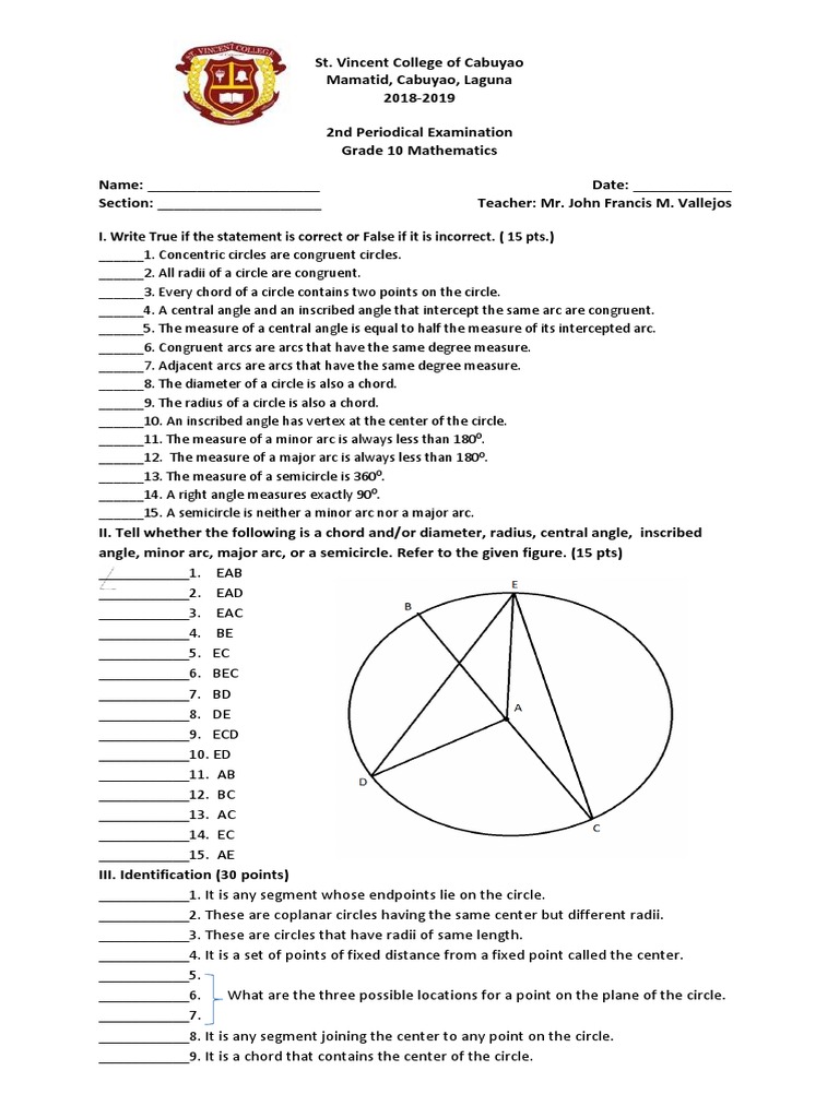 Grade 10 Math Exam: Circle Geometry | PDF | Angle | Euclidean Plane ...