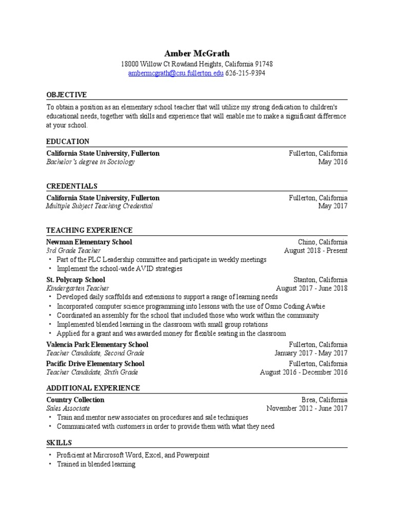 Amber Mcgrath Resume 10 | PDF | Teachers | Pedagogy
