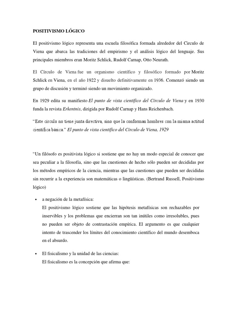 Positivismo Lógico | PDF | Filosofía contemporánea | Science