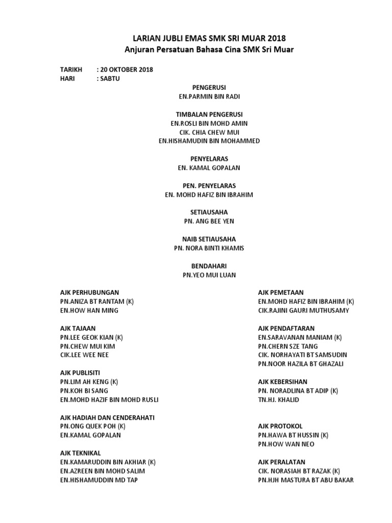 Contoh AJK Fun Run | PDF