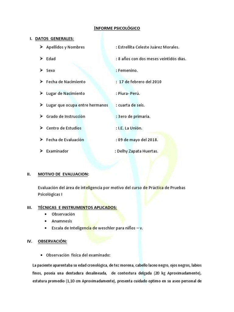 Informe WISC V | PDF | Memoria | Inteligencia