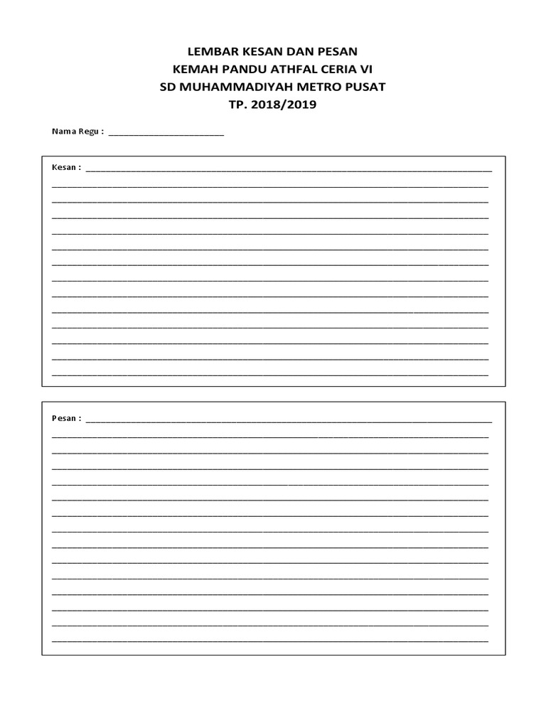 Lembar Kesan Dan Pesan | PDF