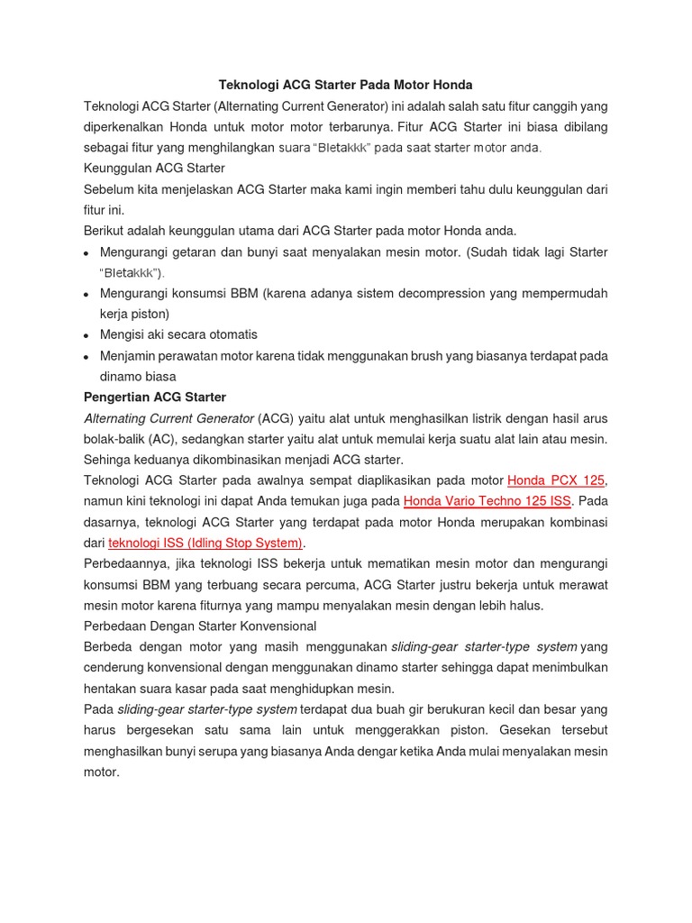 Teknologi ACG Starter Pada Motor Honda | PDF